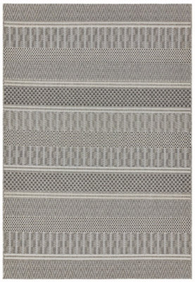Grey Outdoor Rug, Geometric Striped Stain-Resistant Rug For Patio Decks ...