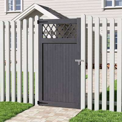 Grey Painted Wooden Side Gate with Rhombus Design and Latch Hardware ...