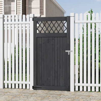 Grey Painted Wooden Side Gate with Rhombus Design and Latch Hardware ...