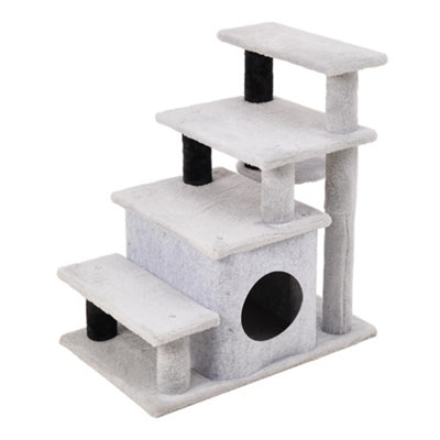 Grey Pet Stairs Cat Tree with 4-step Climb Ladder, 40cm W x 60cm D x 66cm H
