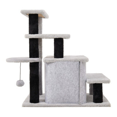 Grey Pet Stairs Cat Tree with 4-step Climb Ladder, 40cm W x 60cm D x 66cm H