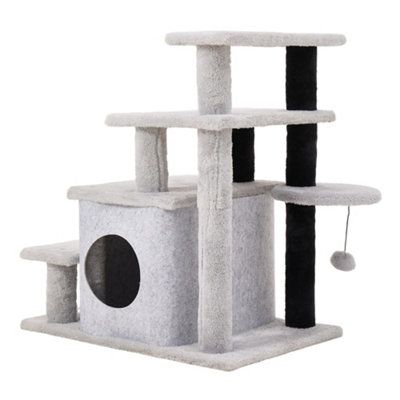 Grey Pet Stairs Cat Tree with 4-step Climb Ladder, 40cm W x 60cm D x 66cm H