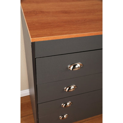 Grey & Pine Chest Of 4 Drawers Wooden Oak Storage Organiser