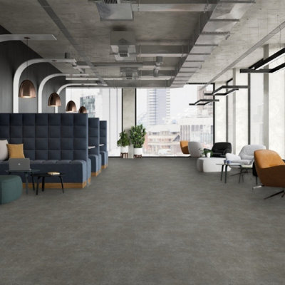 Grey Plain Effect Flooring, Contract Commercial Heavy-Duty Vinyl Flooring with 3.5mm Thickness ...