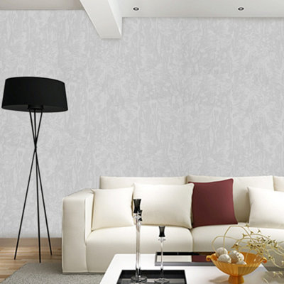Grey Plain Effect Non Woven Embossed Patterned Wallpaper | DIY at B&Q