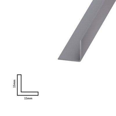 Grey Plastic Corner Trim 90 Degree Edge Angle (W) 15mm x 15mm (L) 1 Metre