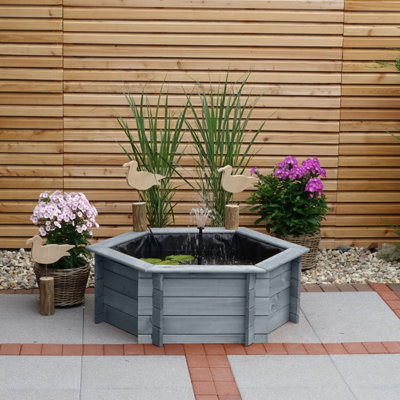 Grey Raised Hexagon Garden Solar Pond Set - 1m Width