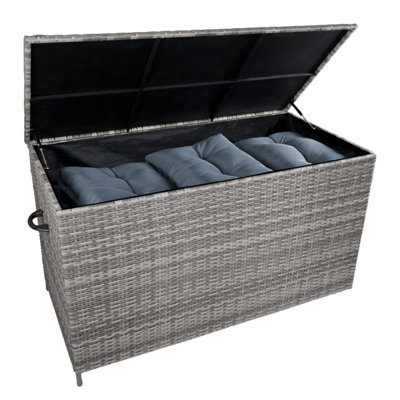 Grey Rattan Garden Storage Box Large 582L Outdoor Chest