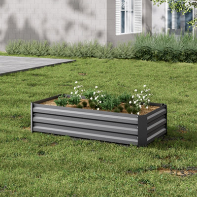 Grey Rectangle Metal Raised Bed Galvanized Raised Planter Box Garden ...