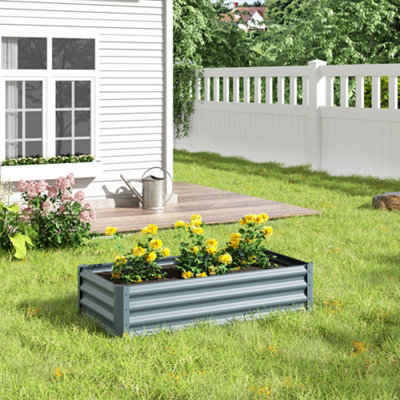 Grey Rectangular Galvanized steel Garden Flower Bed Galvanized Raised ...