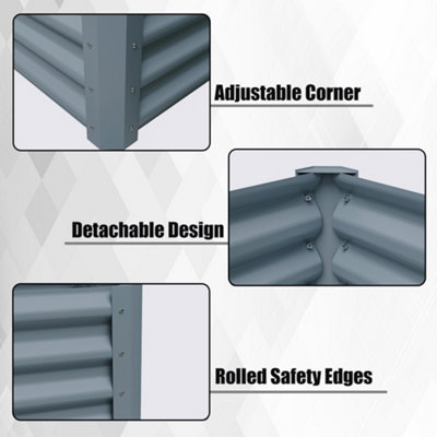 Grey Rectangular Galvanized steel Garden Flower Bed Galvanized Raised ...