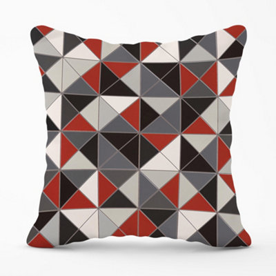 Grey Red Triangle Geometric Cushions 45cm x 45cm
