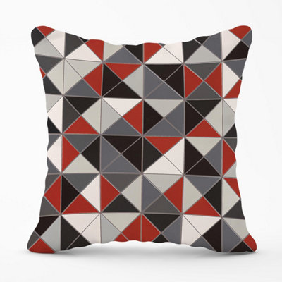 Grey Red Triangle Geometric Outdoor Cushion 45cm x 45cm | DIY at B&Q
