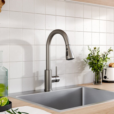 Grey Retractable Commercial Pull out Kitchen Tap Mixer Tap Faucet
