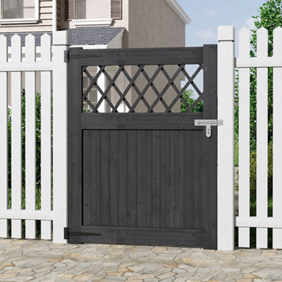 Grey Rhombus Design Wooden Pedestrian Gate with Latch Hardware, Timber ...