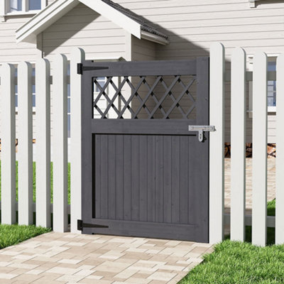 Grey Rhombus Design Wooden Pedestrian Gate with Latch Hardware, Timber ...