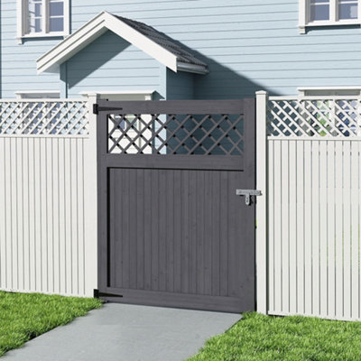 Grey Rhombus Garden Wood Fence Gate, Assembly Required Wooden Door ...