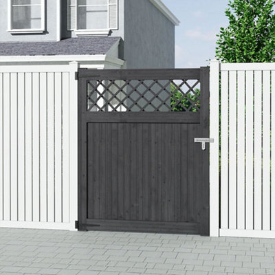 Grey Rhombus Garden Wood Fence Gate, Assembly Required Wooden Door ...