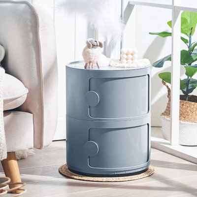 Grey Round Multi Tiered Plastic Bedside Storage Drawers Unit Drawer ...