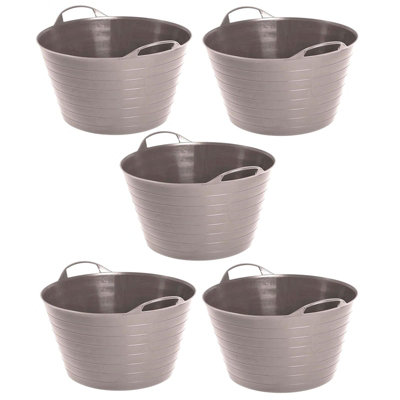 Grey Set Of 5 Plastic Flexi Tub Storage Bucket 42L Builders Garden ...