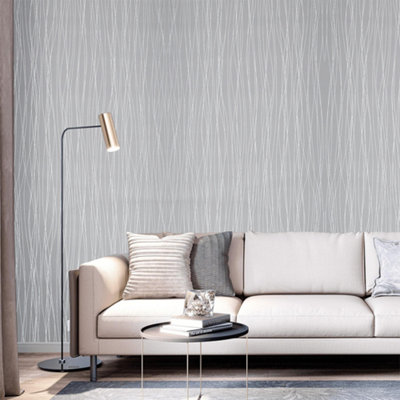 Grey Sliver Striped Patterned Wallpaper Roll, Non Woven Non Adhesive ...