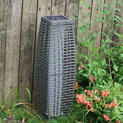 Grey Solar Rattan Effect 69cm Tall LED Light Outdoor Garden Floor Lamp ...