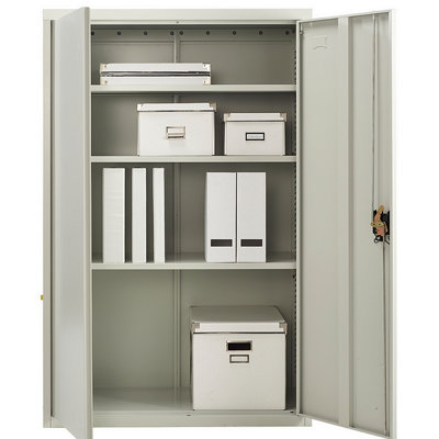 Grey Stainless Steel Filing cabinet with 3 shelves -2 Door Lockable ...