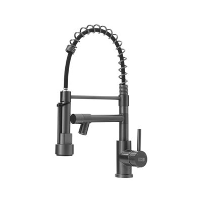 Grey Stainless Steel Kitchen Tap Mixer Tap with Pull Down Spring Spout ...