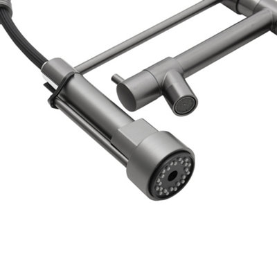 Grey Stainless Steel Kitchen Tap Mixer Tap with Pull Down Spring Spout ...