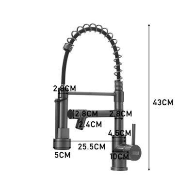 Grey Stainless Steel Kitchen Tap Mixer Tap with Pull Down Spring Spout ...