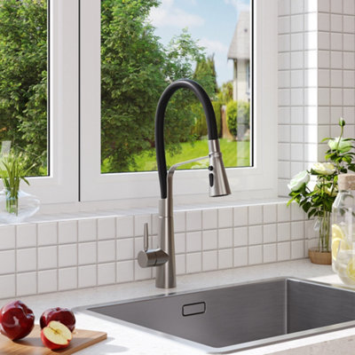 Grey Stainless Steel Side Lever Kitchen Spring Neck Pull Out Kitchen ...