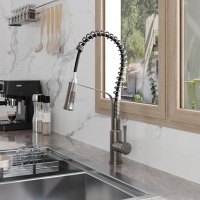 Grey Stainless Steel Side Lever Kitchen Spring Neck Pull Out Kitchen ...