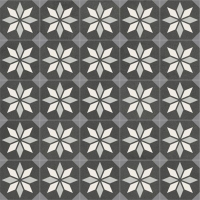 Grey Star Pattern Tile Effect Anti-Slip Vinyl Flooring for Living room ...