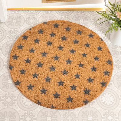 Grey Stars Circle Doormat - Round 70cm | DIY at B&Q