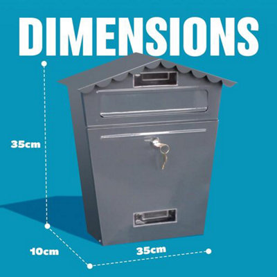 Grey Steel Post Box Large Mailbox Wall Mounted Lockable Letter Mail ...