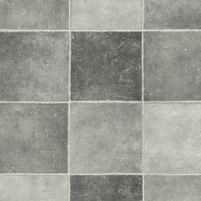 Grey Stone Effect Modern Anti-Slip Vinyl Flooring For Kitchen ...