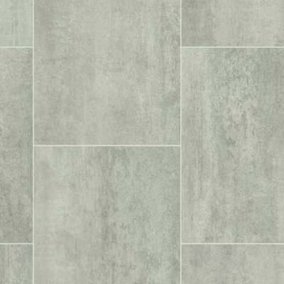 Grey Stone Tile Effect Anti-Slip Vinyl Flooring For LivingRoom, Kitchen ...