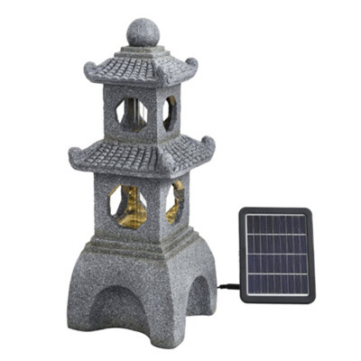 Grey Tiered Pagoda Resin Garden Fountain Water Feature LED Lighted with ...