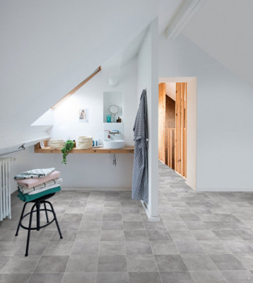 Grey Tile Effect Flooring 4m x 2m (8m2) | DIY at B&Q