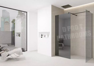 Grey Tint Shower Wetroom Screen 1200mm with 900mm End Panel Black Trim