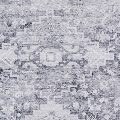 Grey Traditional Persian Bordered Geometric Rug for Dining Room Bed ...