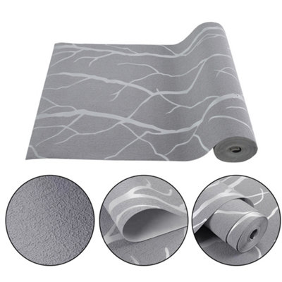Grey Tree Texture Patterned Suede Effect No Woven Embossed Wallpaper