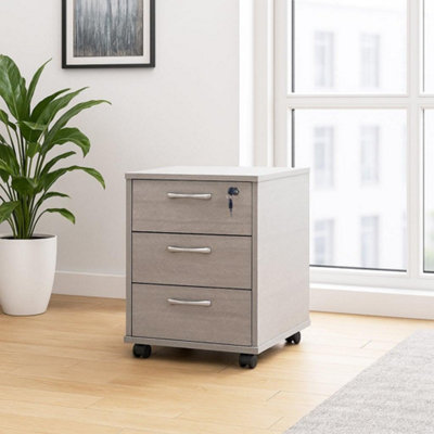 Grey Under-Desk Drawer Storage Unit with Wheels Mobile Wooden 3-Drawer ...