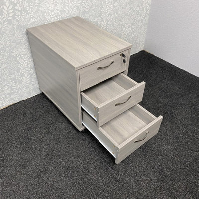 Grey Under-Desk Drawer Storage Unit with Wheels Mobile Wooden 3-Drawer ...