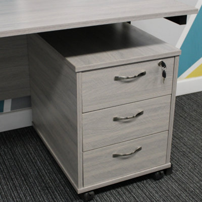 Grey Under-Desk Drawer Storage Unit with Wheels Mobile Wooden 3-Drawer ...