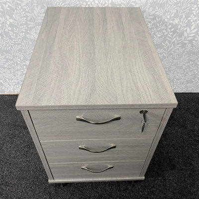 Grey Under-Desk Drawer Storage Unit with Wheels Mobile Wooden 3-Drawer ...