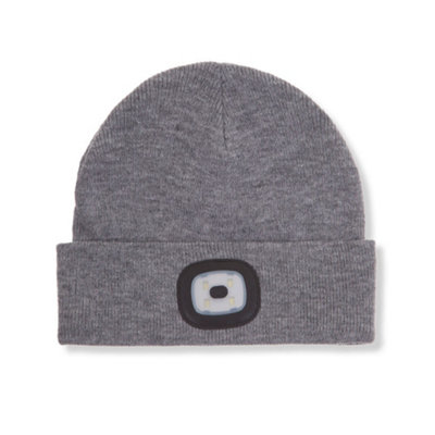 Grey Unisex LED Beanie Hat With USB Rechargeable Battery 5 Hours High Powered Light