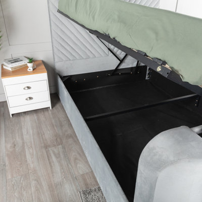 Grey Velvet Criss Cross Ottoman TV Bed With Storage Smart Bed With ...