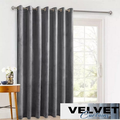 Grey Velvet Door Curtain Ready Made Ring Top Luxury Bedroom Single ...