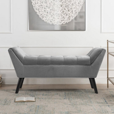 Grey Velvet Upholstered Hallway Bench Bed End Bench with Raised Arms W ...